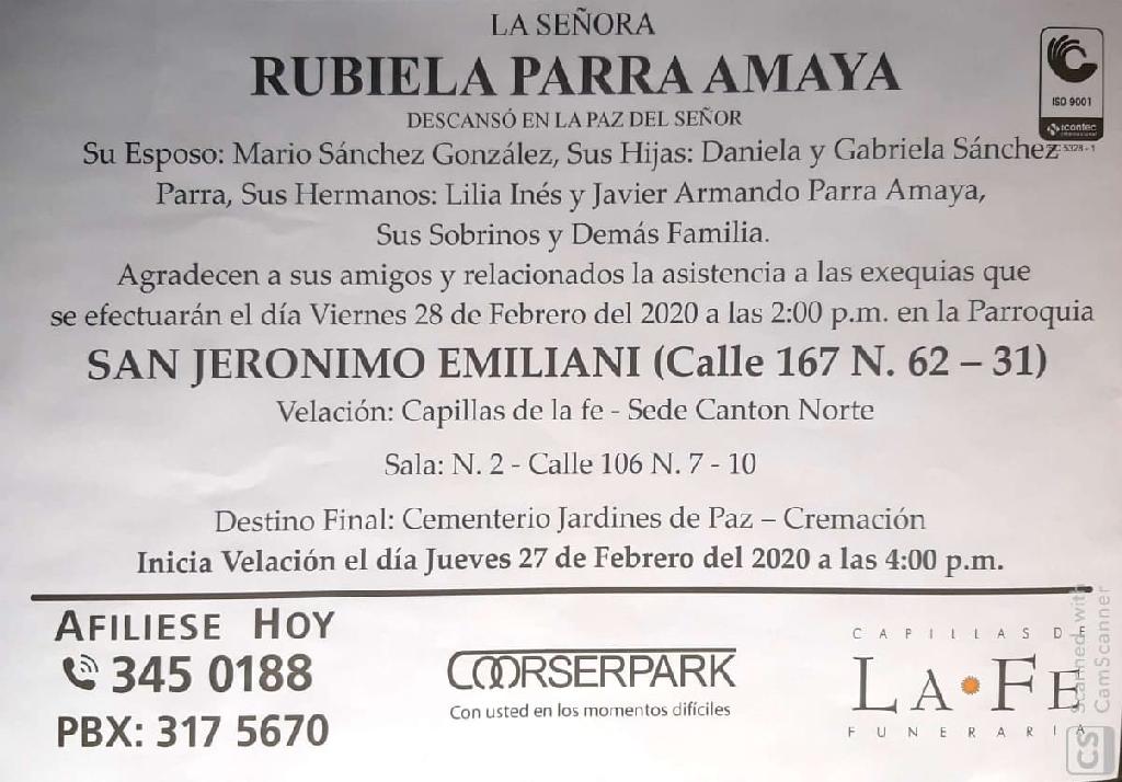 Nuestra anterior secretaria, Rubiela Parra Amaya, descanso en la paz ...